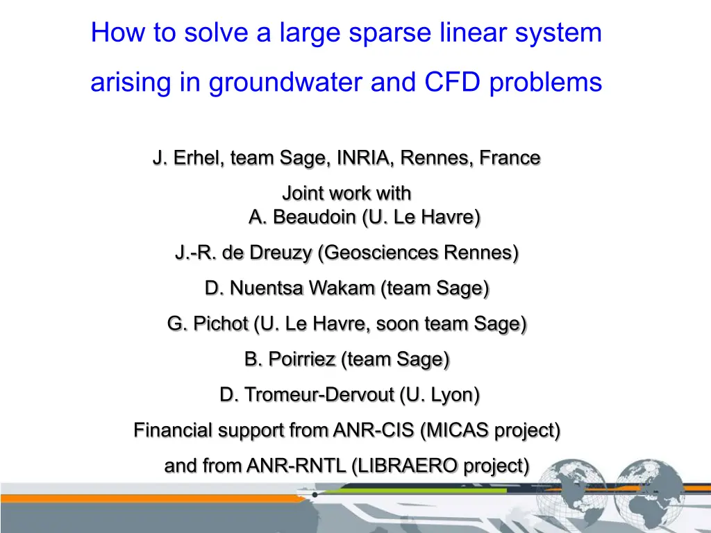 PPT - How to solve a large sparse linear system arising in groundwater ...